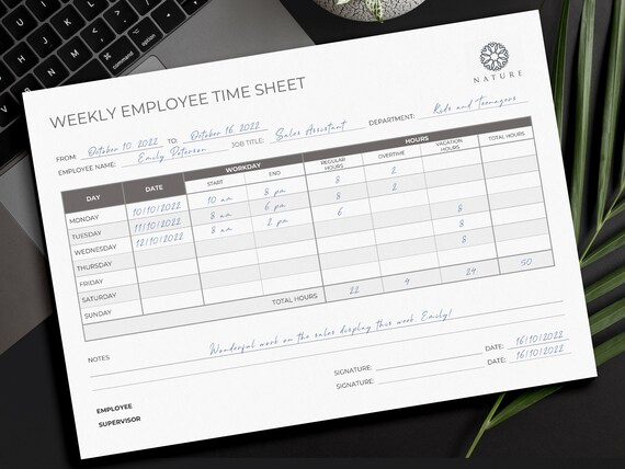 Employee Timesheet Weekly Editable and Printable Time - Etsy