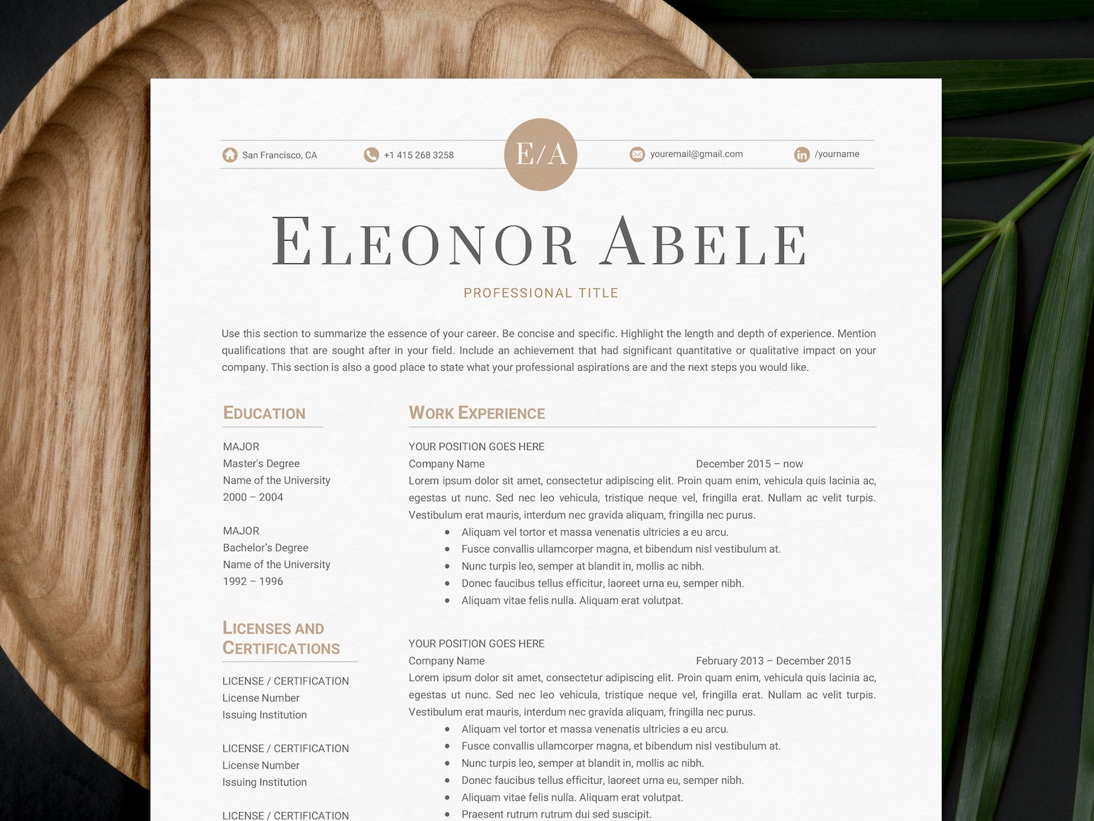 Modern Resume Template Neutral Colors | Mac Pages and Word Resume ...