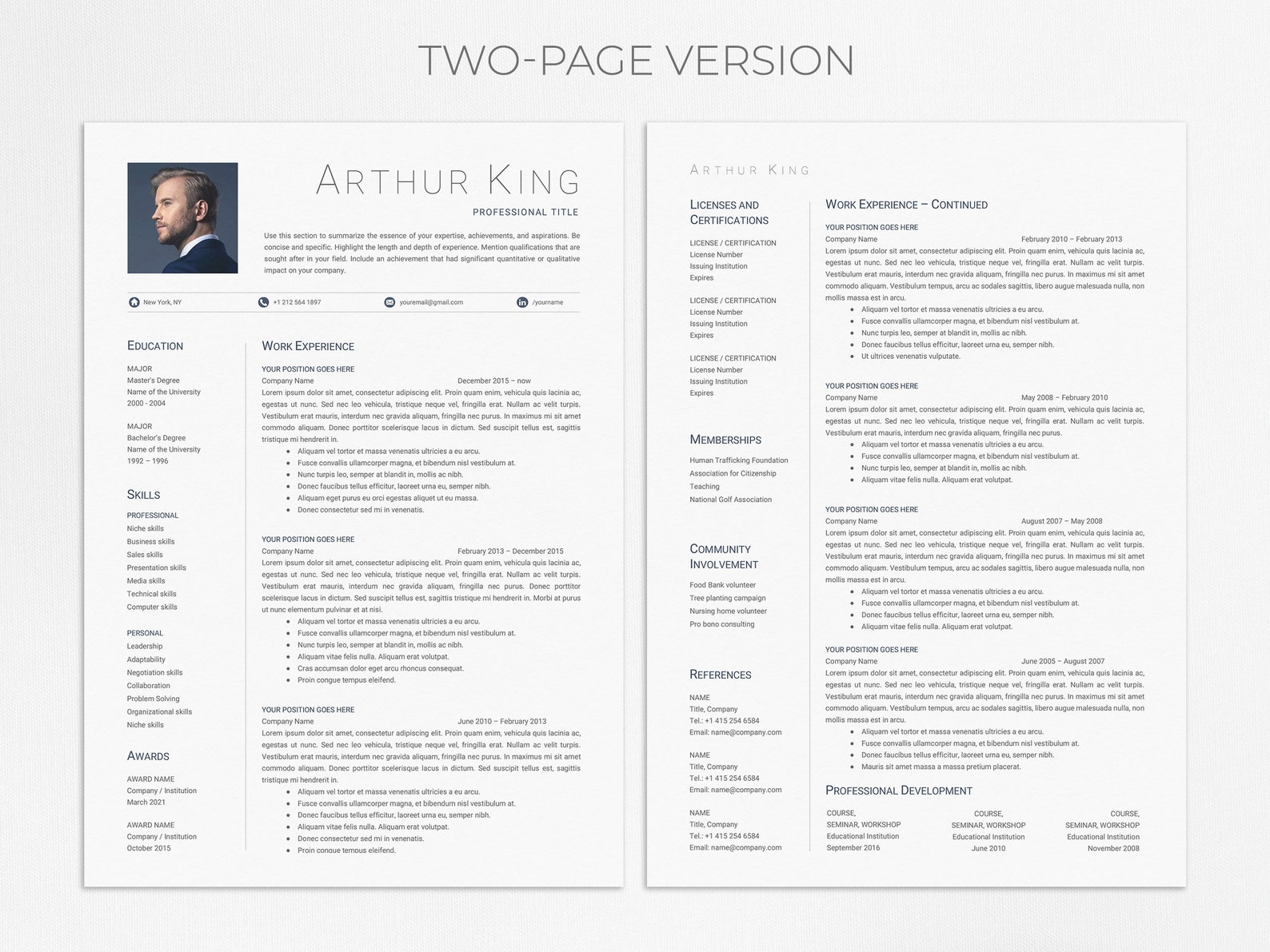 Professional Resume Template With Photo Pages and Word 1 Page Resume ...