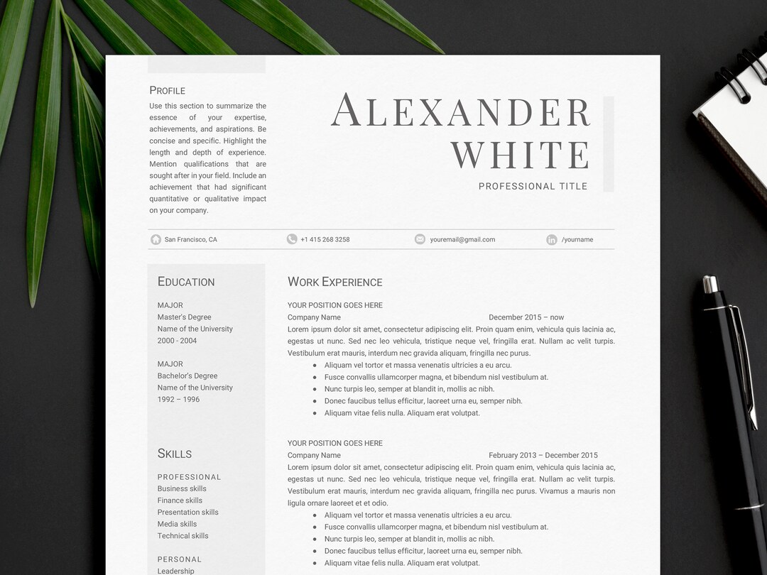 Modern Professional Resume Template | Mac Pages and Word | 1 Page ...