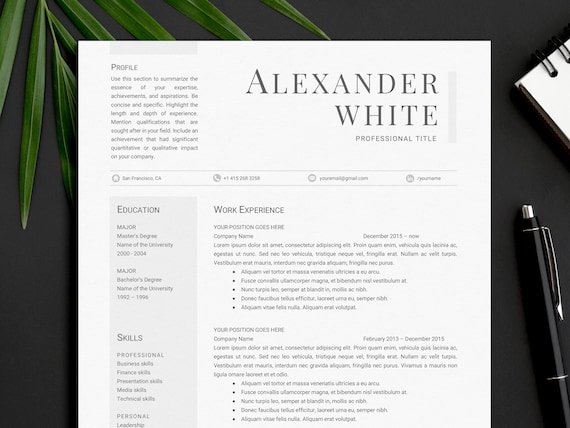 Modern Professional Resume Template Mac Pages and Word 1 | Etsy