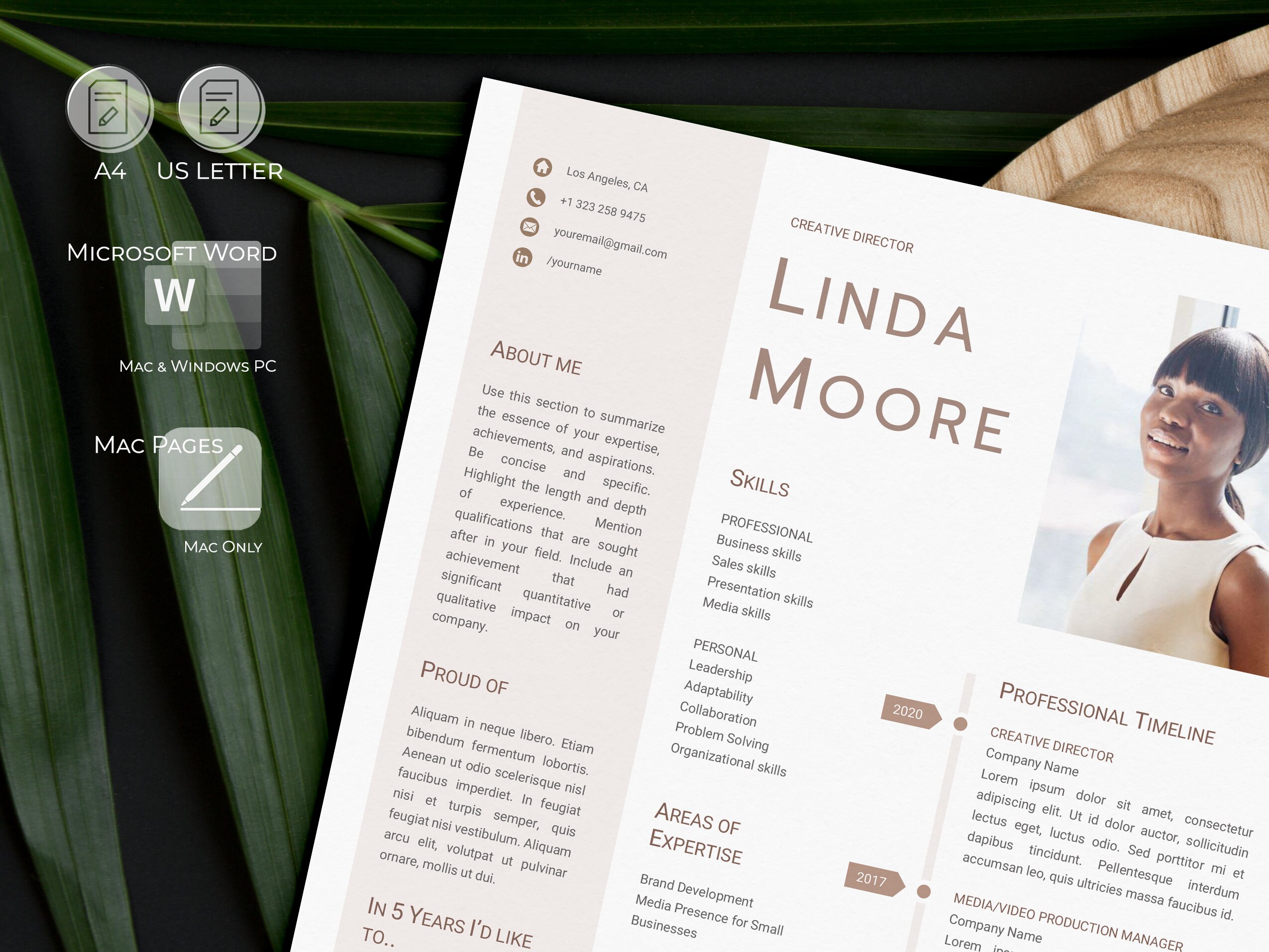 Modern One Page Resume Template Word And Mac Pages Resume With