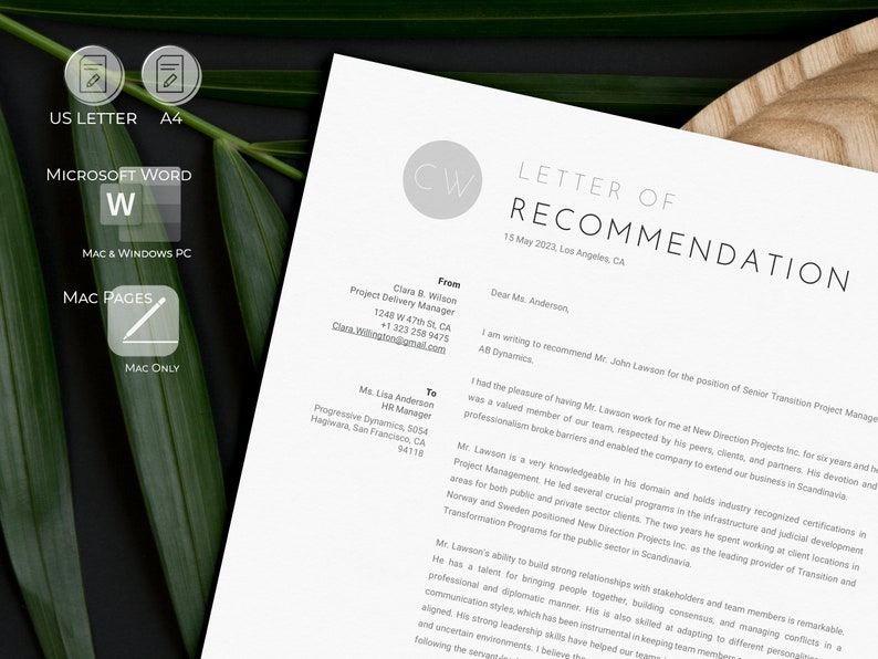 Professional Letter of Recommendation Template | Reference Letter ...