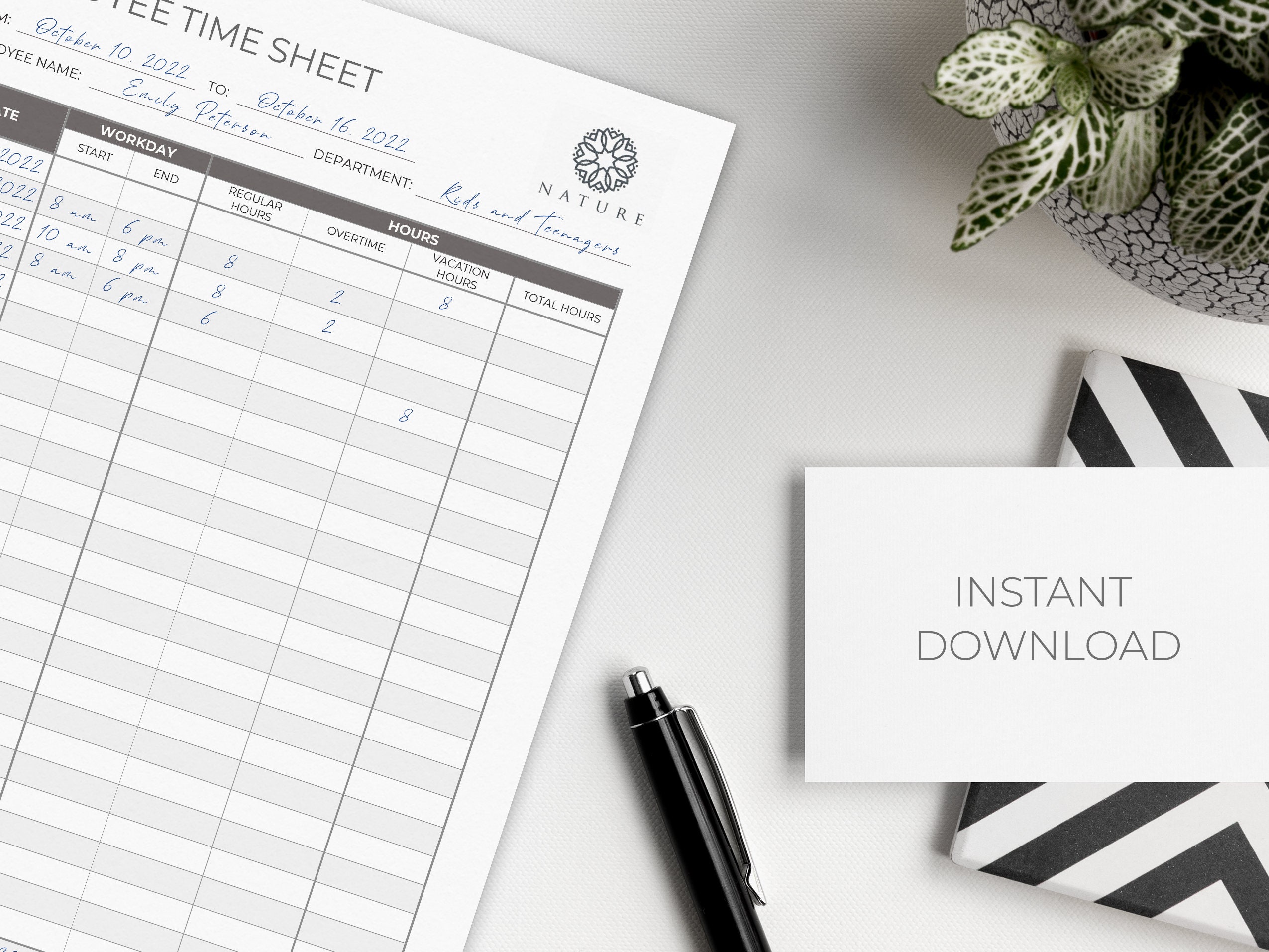 Employee Time Sheet - Monthly | Editable and Printable | Time Card ...