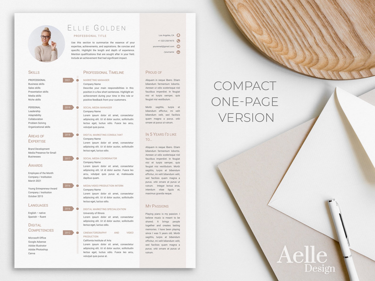 Creative One Page Resume Template | Resume With Photo | Word and Mac ...