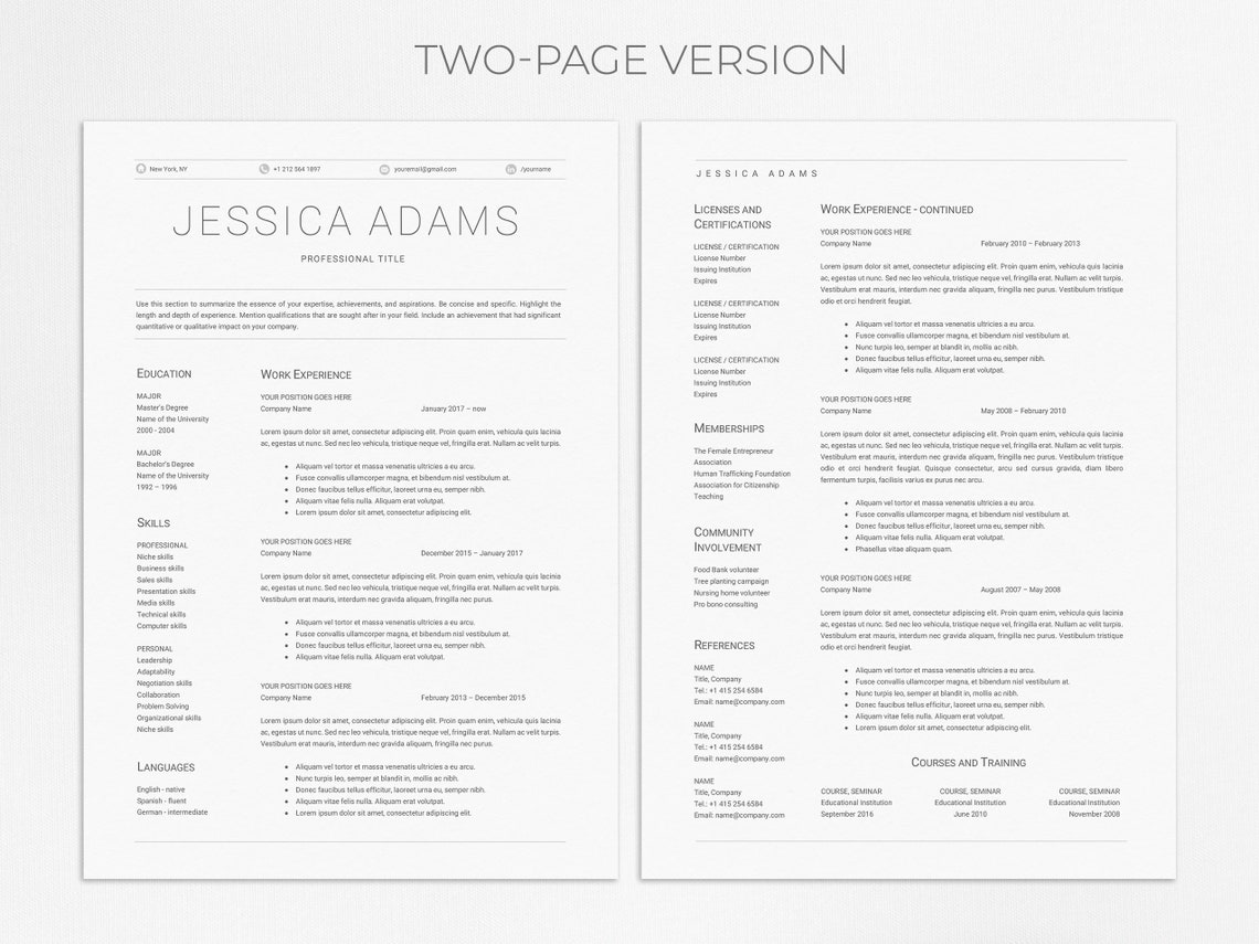 Resume Template Word & Mac Pages Including Cover Letter and - Etsy