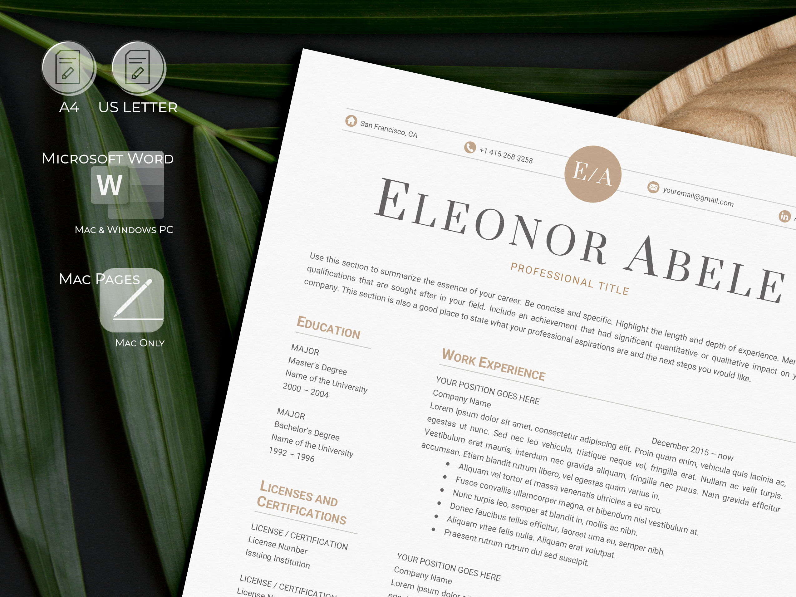 Modern Resume Template Neutral Colors | Mac Pages and Word Resume ...