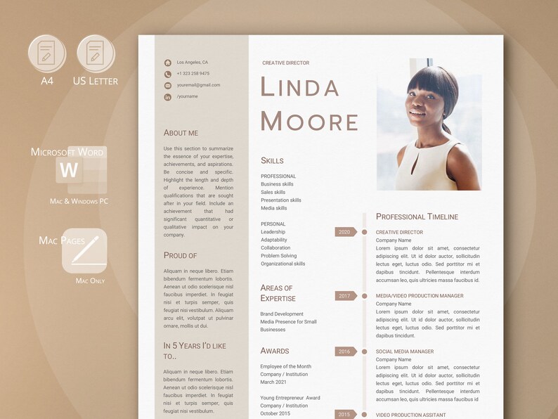 Modern One Page Resume Template Word and Mac Pages Resume | Etsy