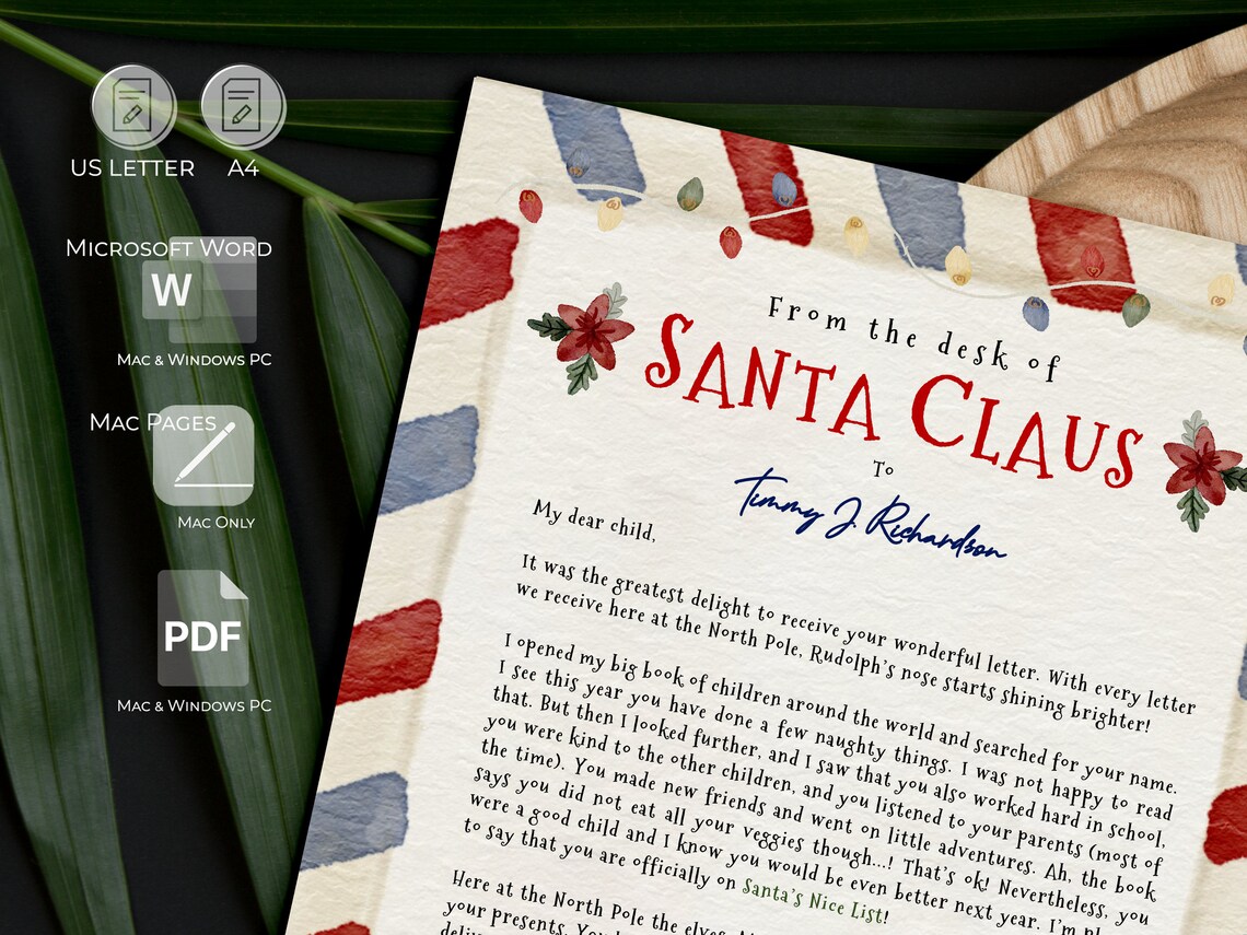 Editable Letter From Santa Santa Letter Template Personalized Letter ...