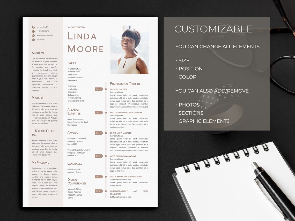 Modern One Page Resume Template Word and Mac Pages Resume With Photo ...