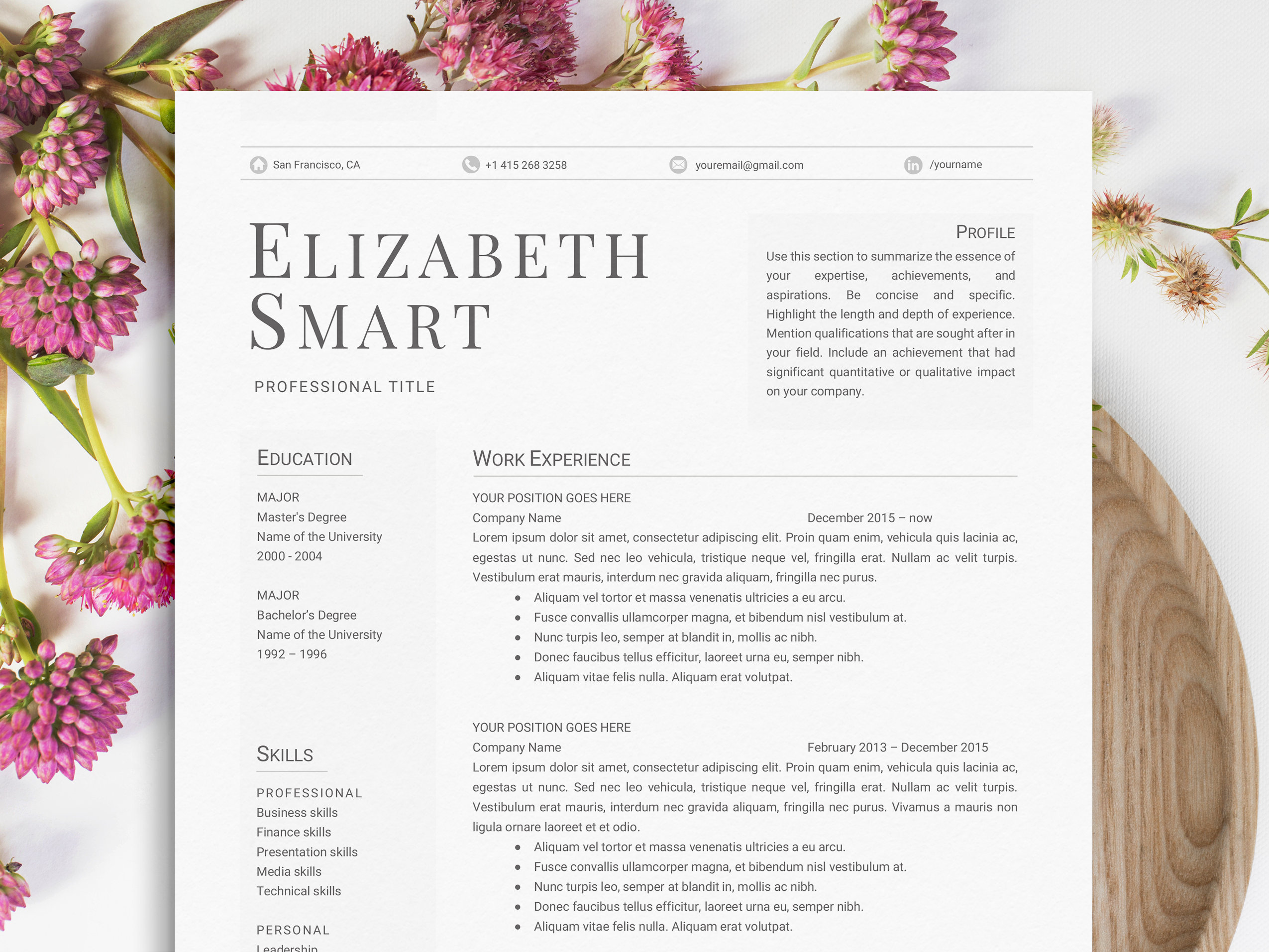 Minimalist Professional Resume Template | Mac Pages and Word | 1 Page ...