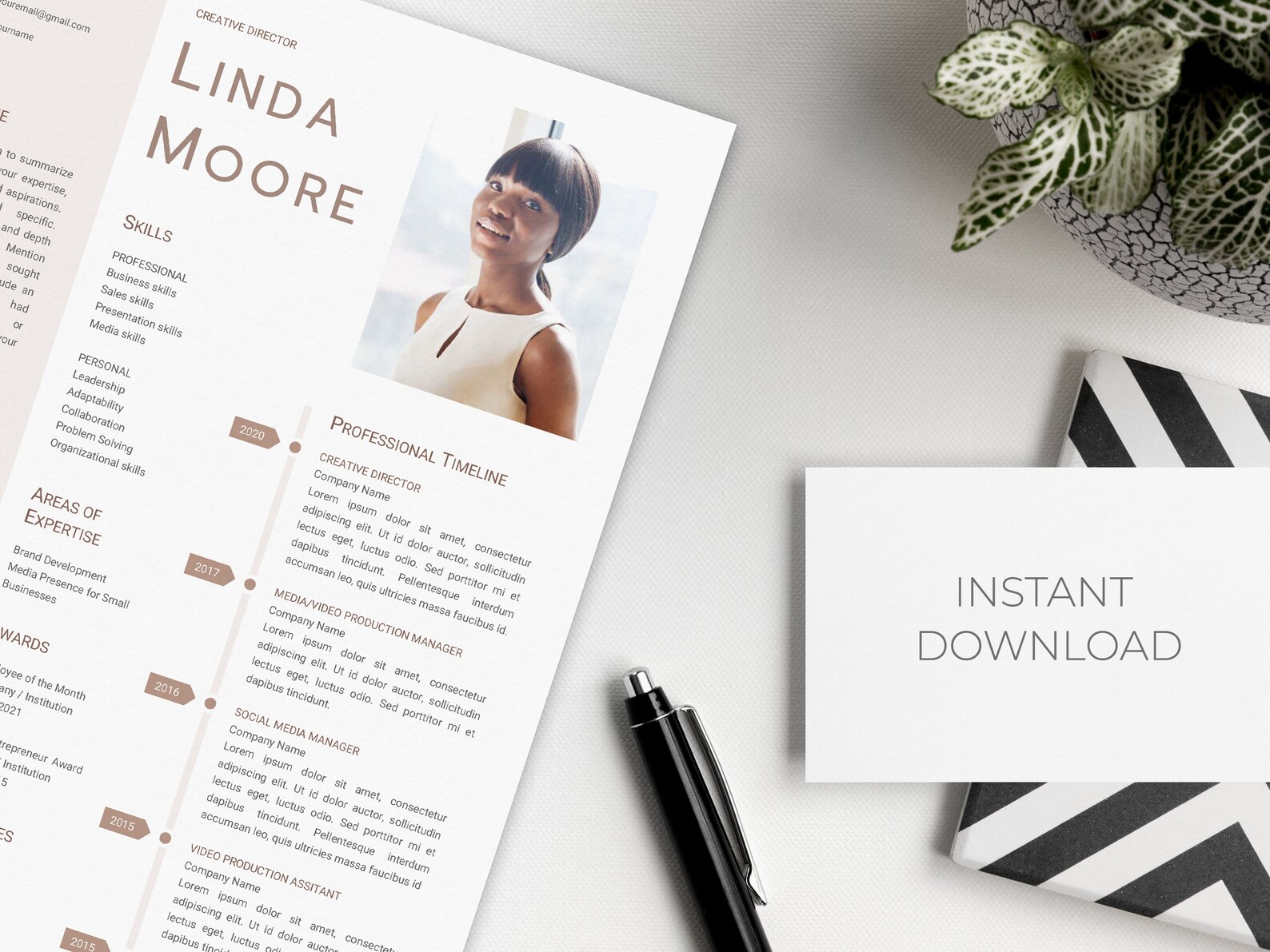 Modern One Page Resume Template | Word and Mac Pages | Resume With ...