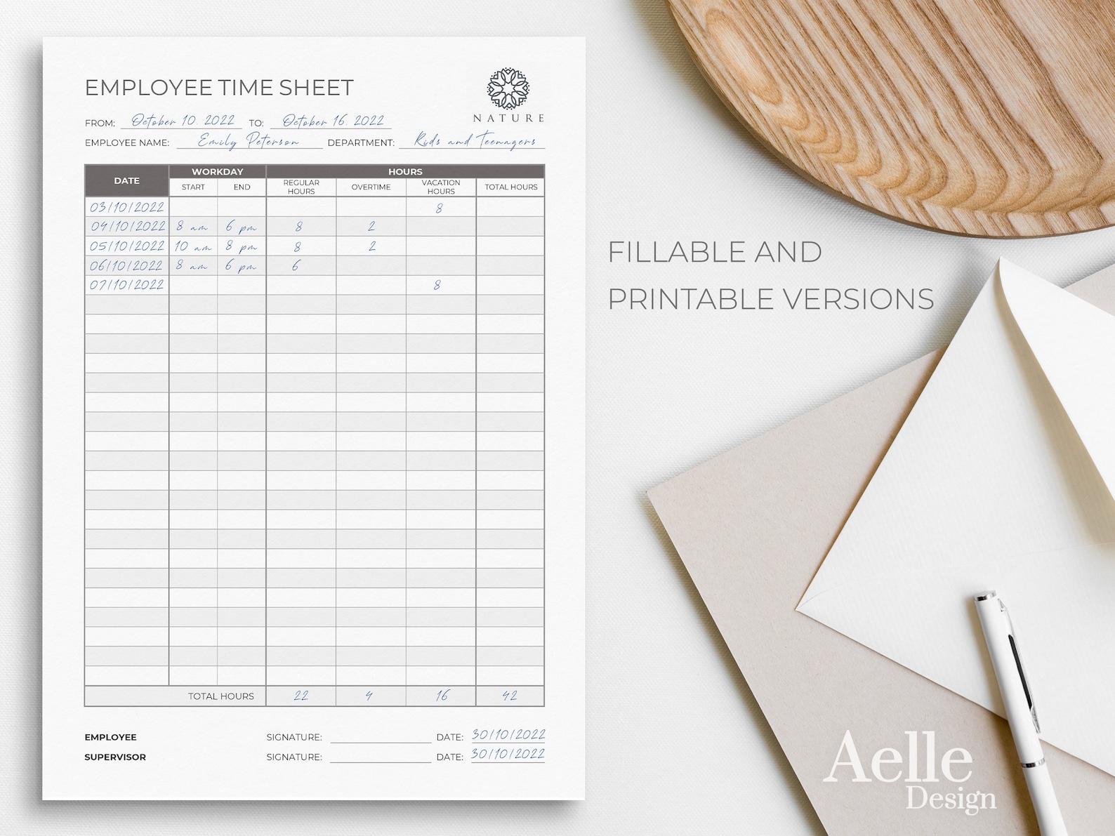 Employee Time Sheet - Monthly | Editable and Printable | Time Card ...
