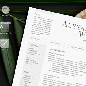 Modern Professional Resume Template | Mac Pages and Word | 1 Page ...