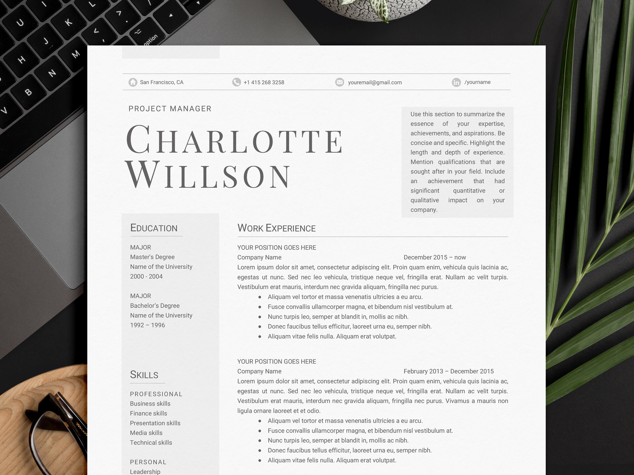 Minimalist Resume Template | Mac Pages and Word | 1 Page Resume and 2 ...