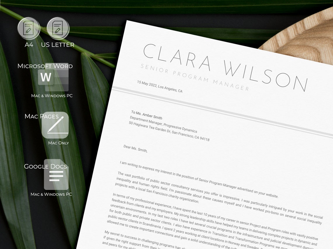 Cover Letter Template Google Docs, Microsoft Word, Mac Pages Including ...