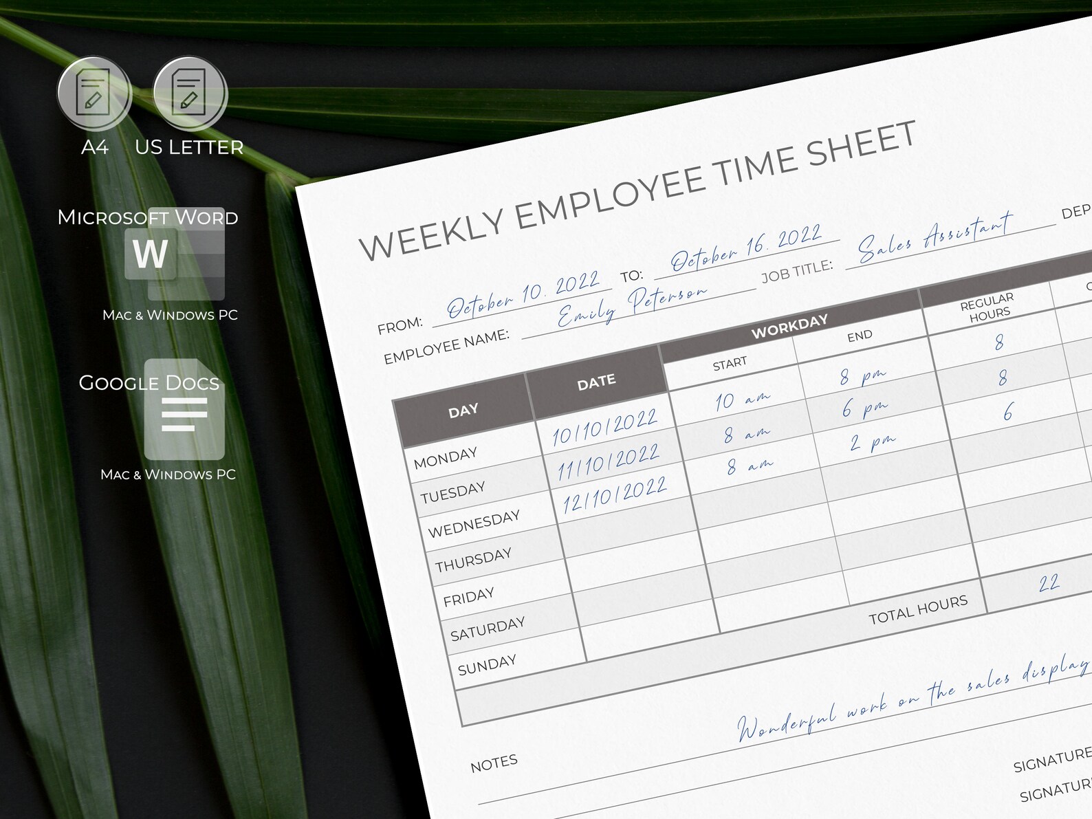 Employee Timesheet - Weekly | Editable and Printable | Time Card | Work ...