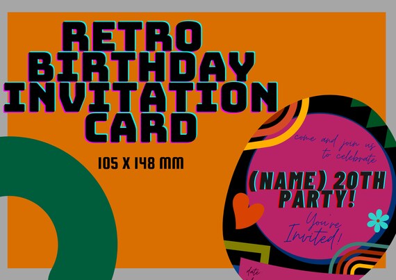 RETRO Theme Birthday Card Invitation - Etsy