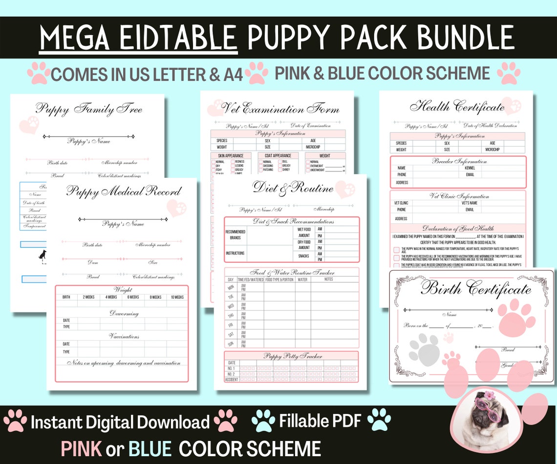EDITABLE MEGA PUPPY Pack Bundle Puppy Pack Forms Us Letter - Etsy