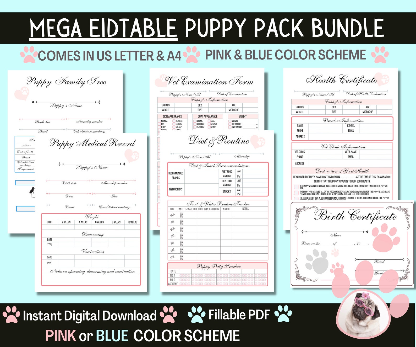 EDITABLE MEGA PUPPY Pack Bundle Puppy Pack Forms Us Letter - Etsy