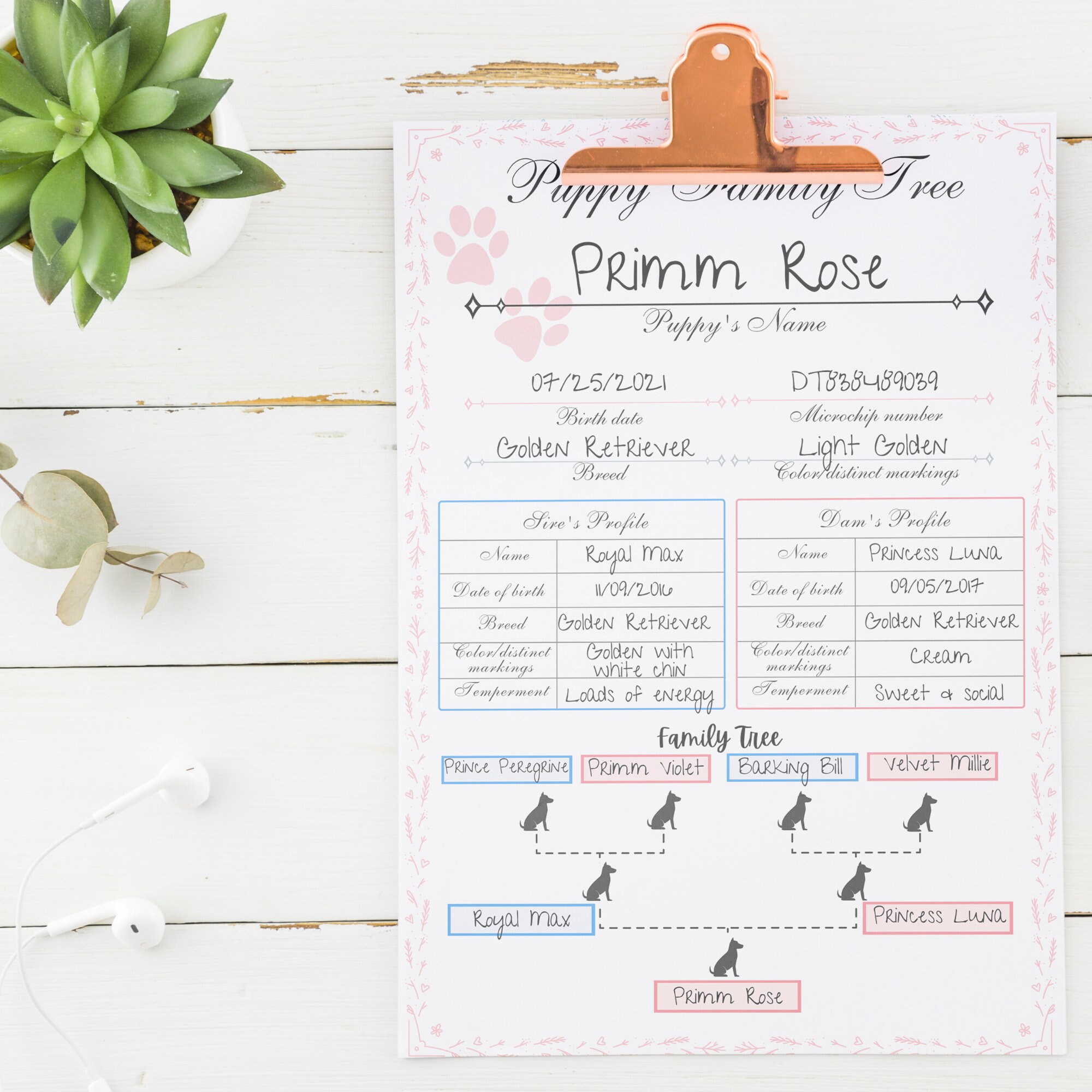 PUPPY PROFILE FORMS Pedigree Chart Puppy Family Tree - Etsy