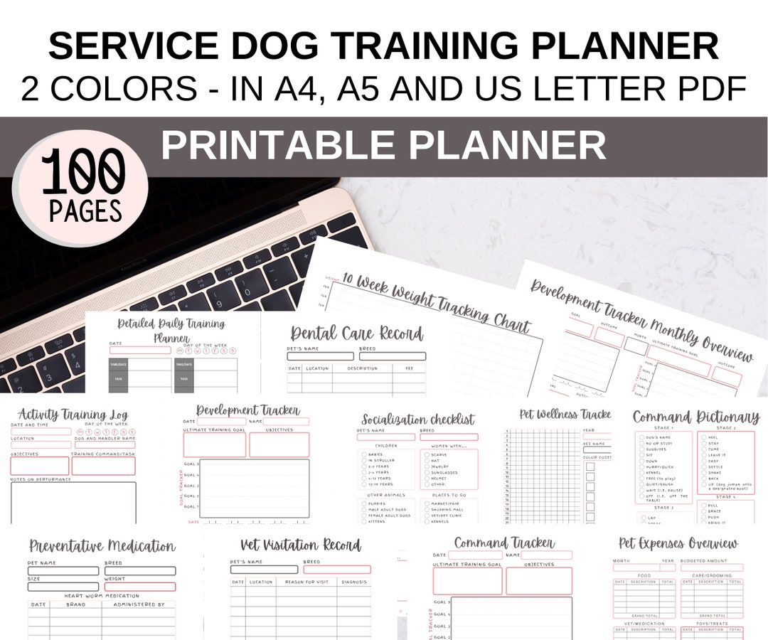 SERVICE DOG TRAINING Log Printable | Service Dog Handler | Service Dog ...