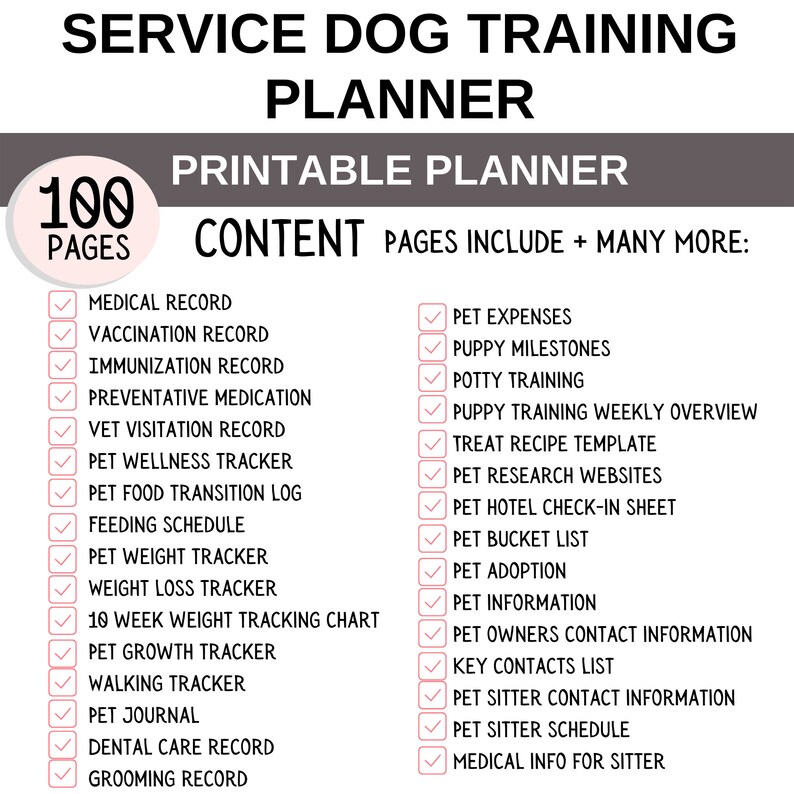 SERVICE DOG TRAINING Log Printable Service Dog Handler - Etsy