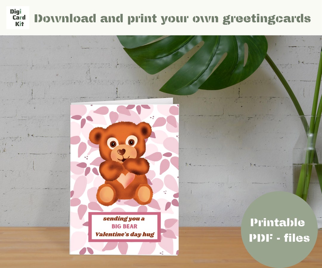 Big Bear Hug Valentine's Card Instant Download - Etsy