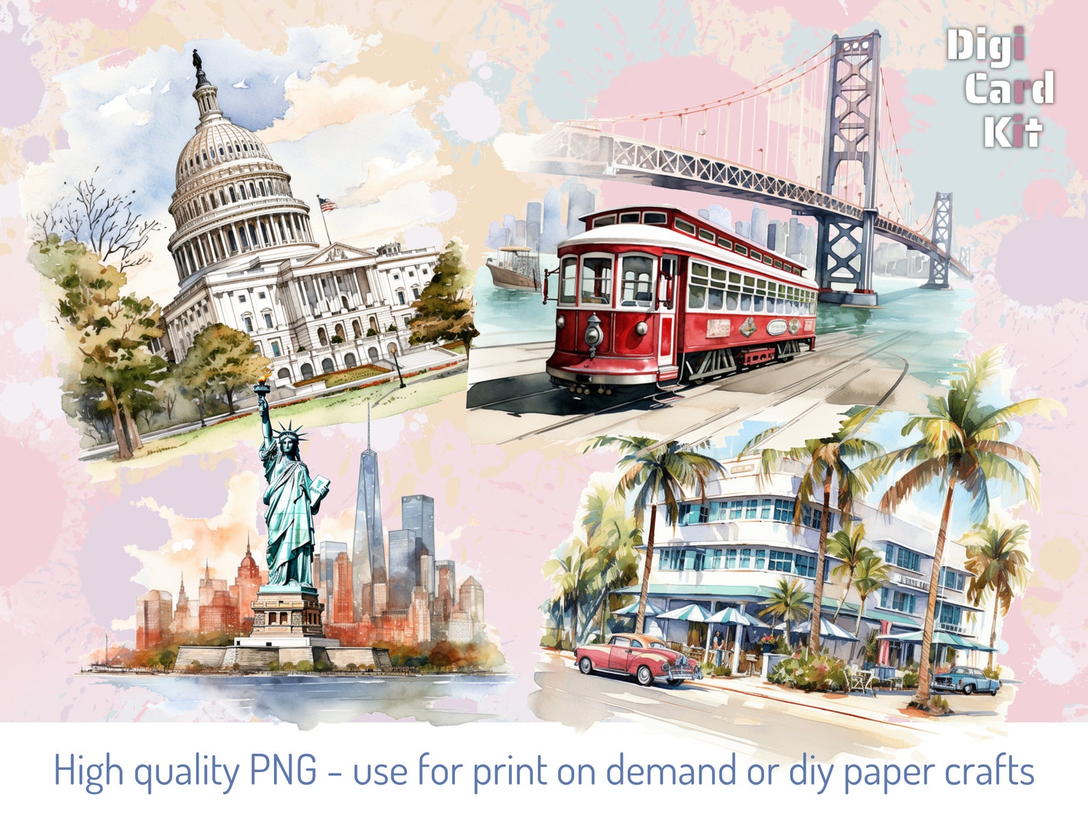 Iconic American Cities| Printable Illustration | Instant Download ...