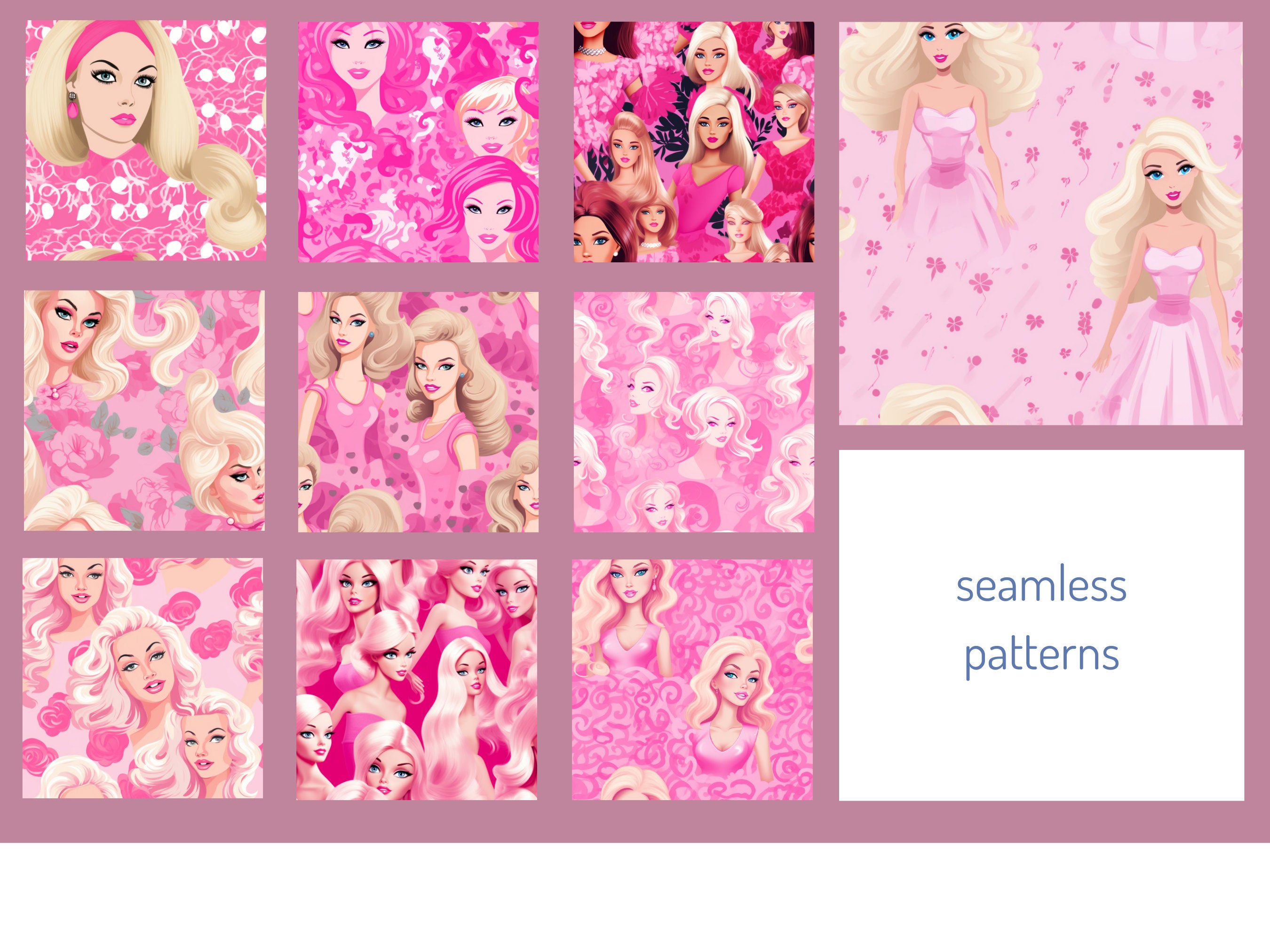 Barbie Inspired Seamless Patterns - 10 Designs - 12x12 Inch - 300 Dpi ...