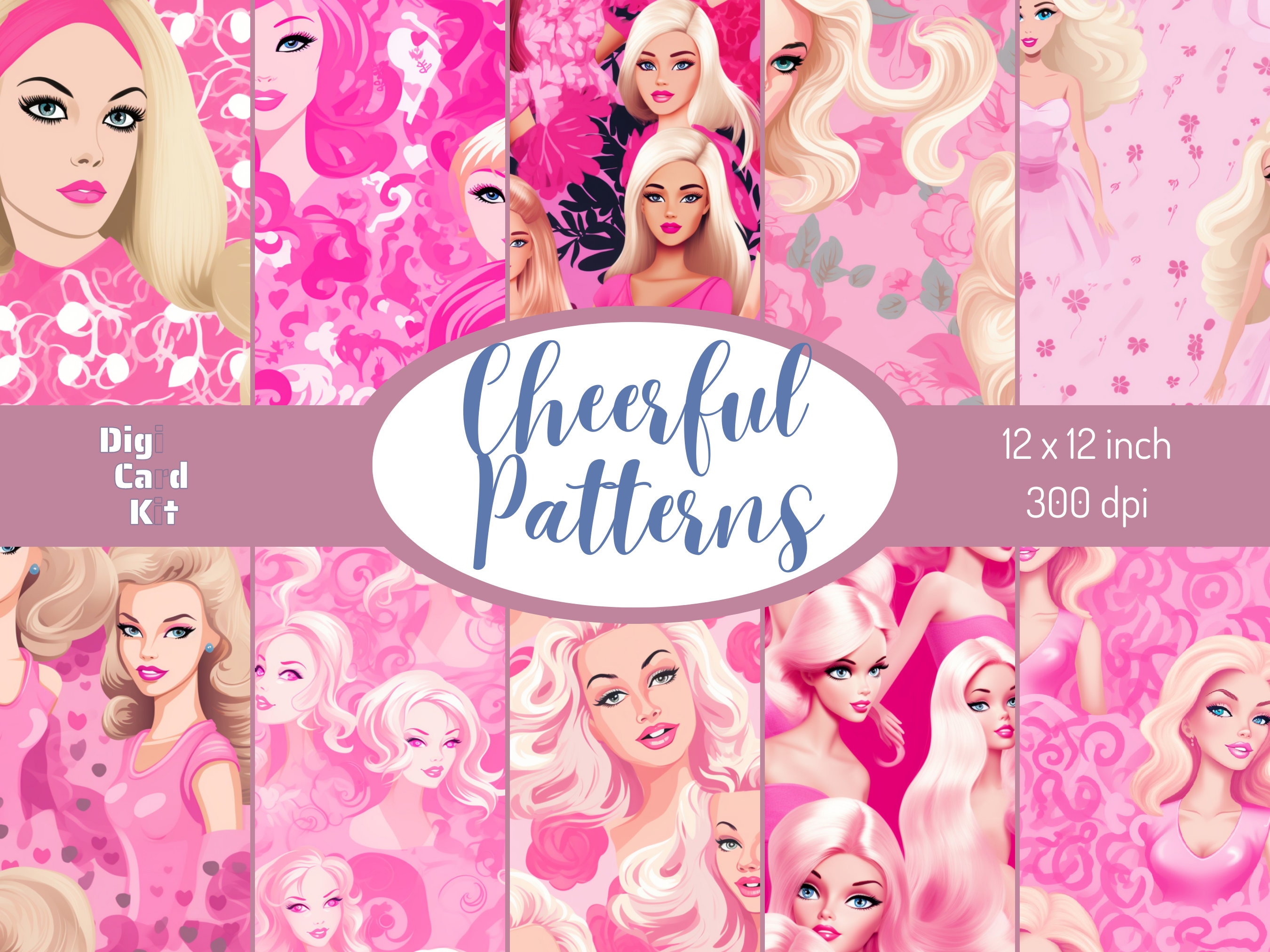 Barbie Inspired Seamless Patterns - 10 Designs - 12x12 Inch - 300 Dpi ...