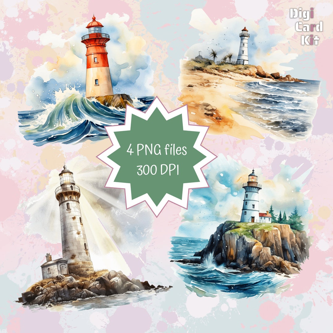 Lighthouses Printable Illustration Instant Download Transparent 300 DPI ...