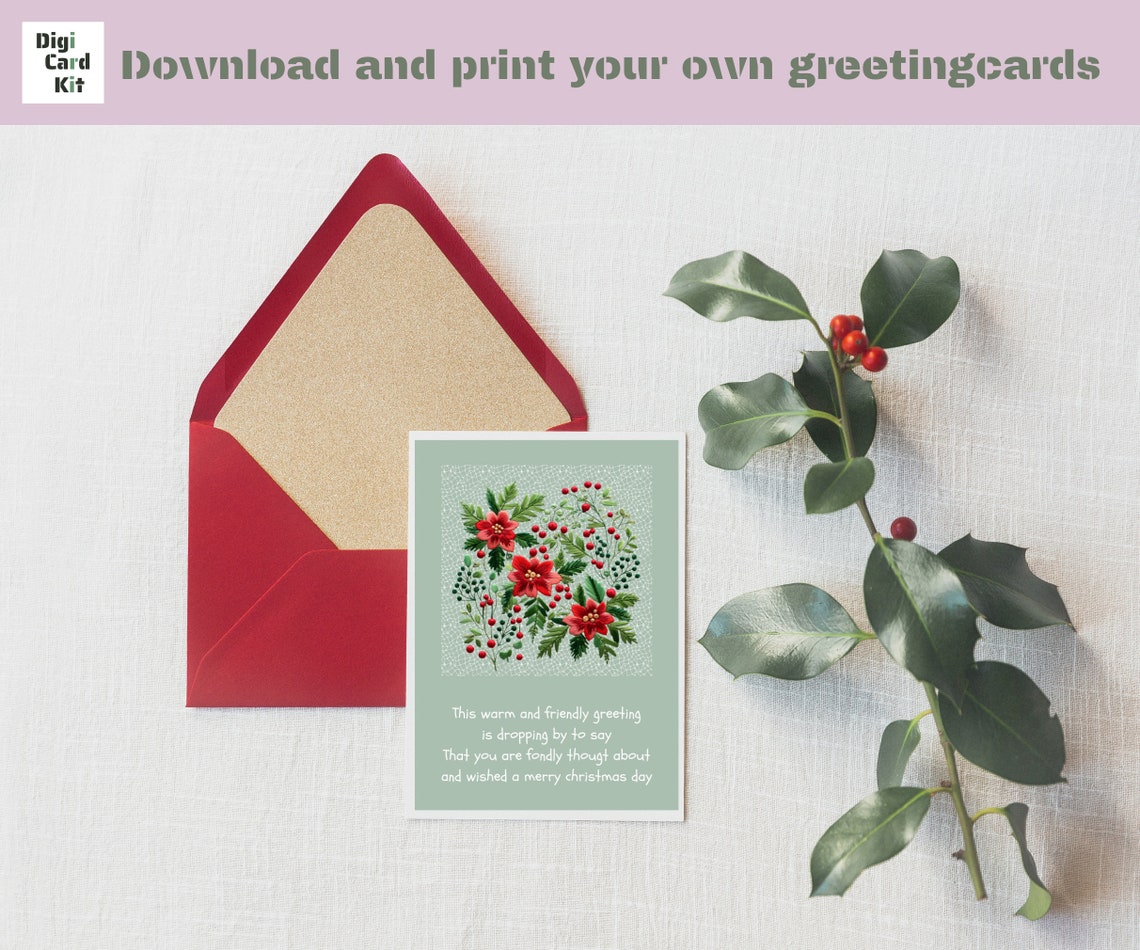 Instant Download Printable Christmas Card With Embroidery Pattern DIY ...