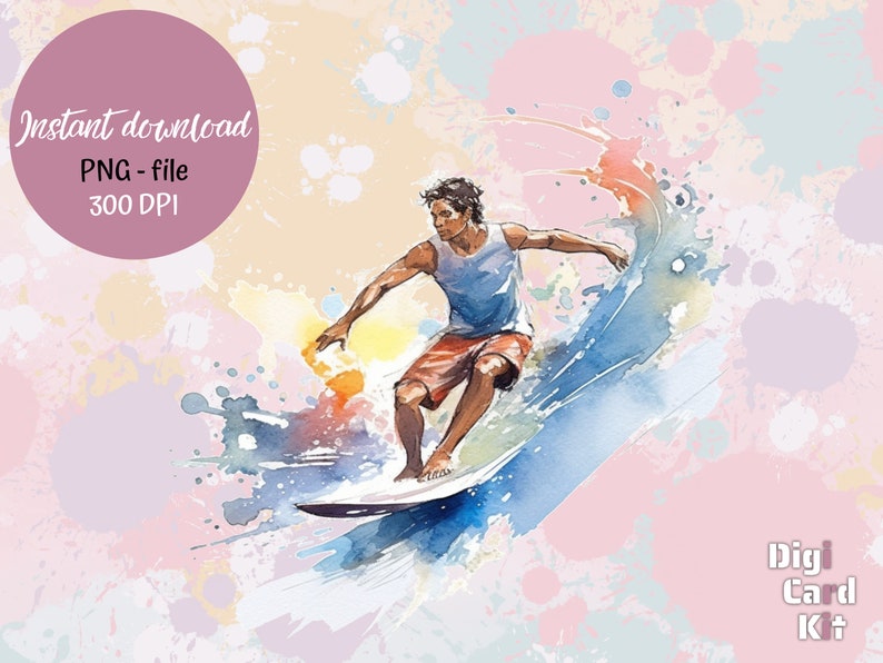 Surfer Sublimation PNG Printable Illustration Instant - Etsy