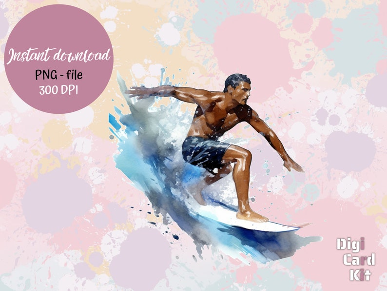 Surfer Sublimation PNG Printable Illustration Instant - Etsy
