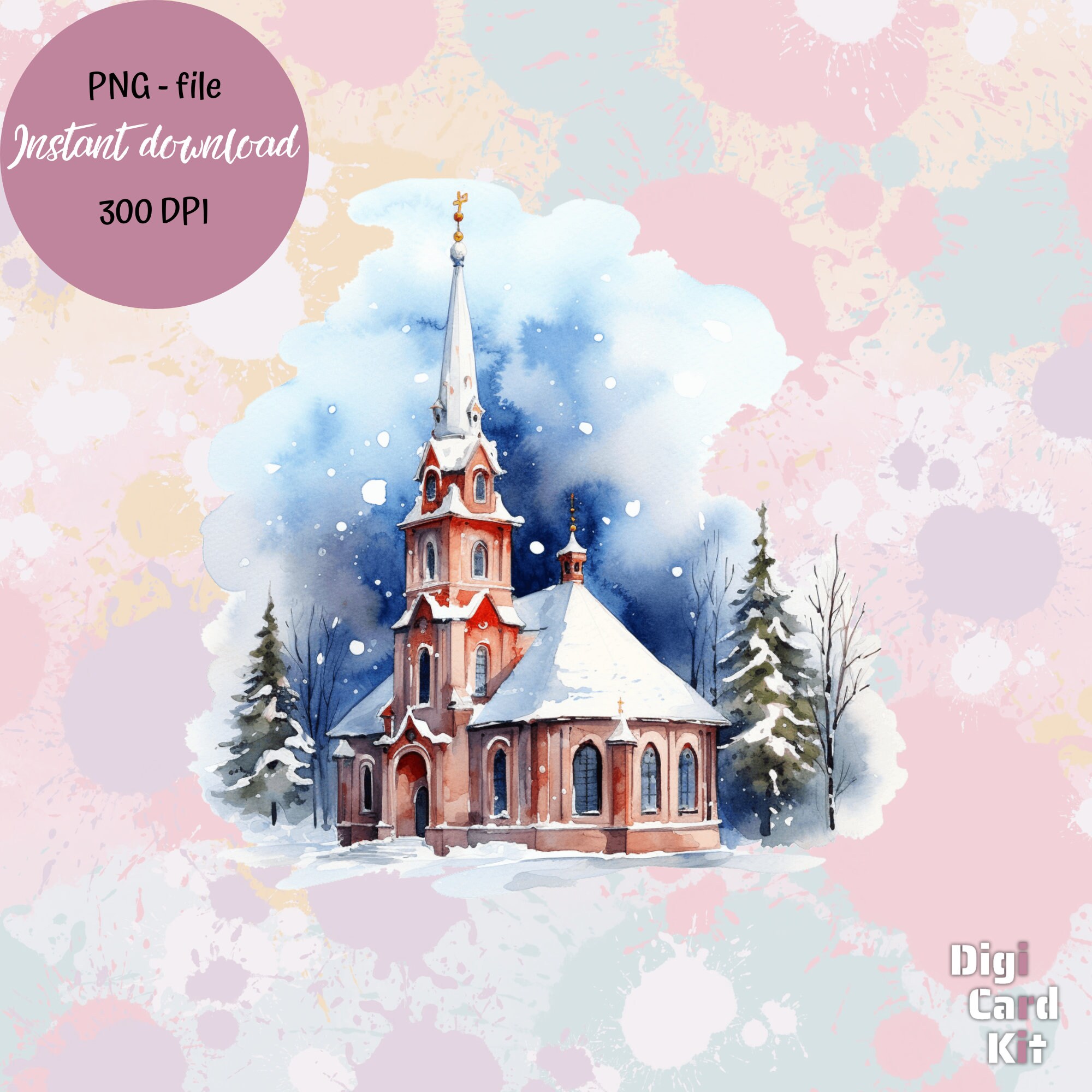 Churches Printable Illustration Instant Download Transparent 300 DPI ...