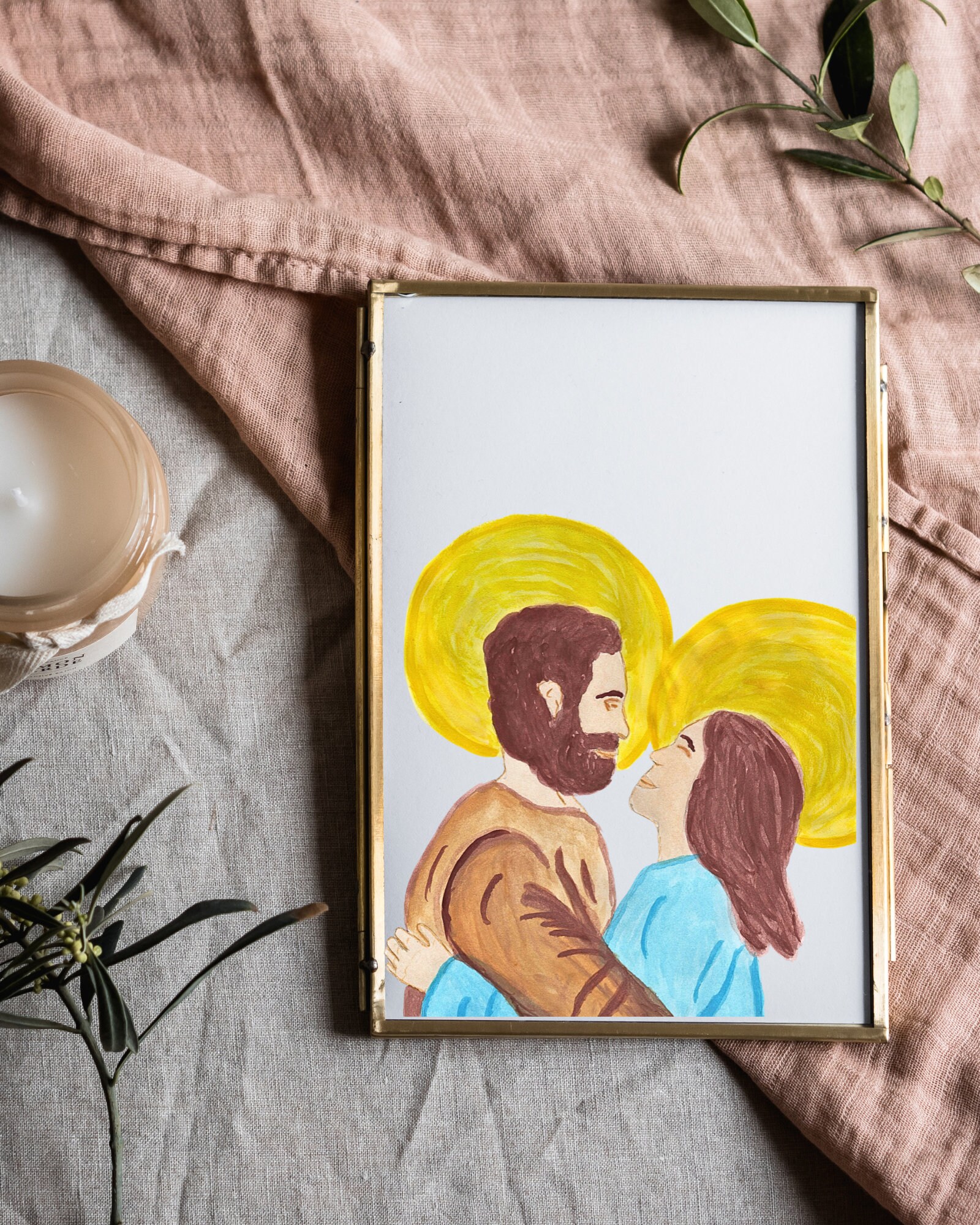 Catholic Wedding Gift Holy Family Painting Mary and Joseph Hugging ...