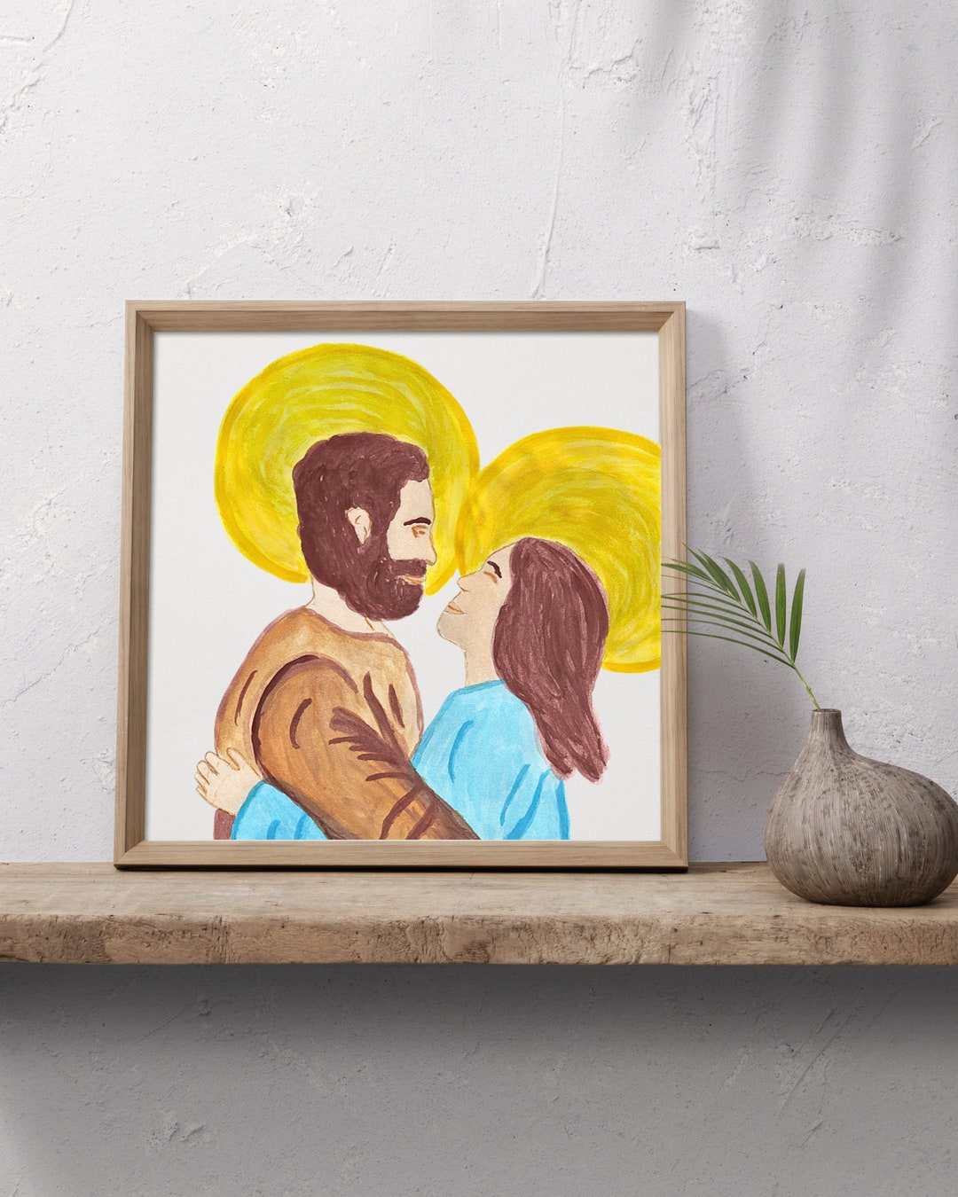 Catholic Wedding Gift Holy Family Painting Mary and Joseph Hugging ...