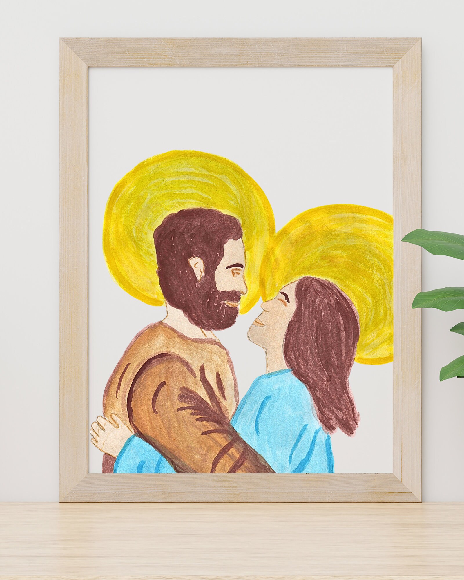 Catholic Wedding Gift Holy Family Painting Mary and Joseph Hugging ...