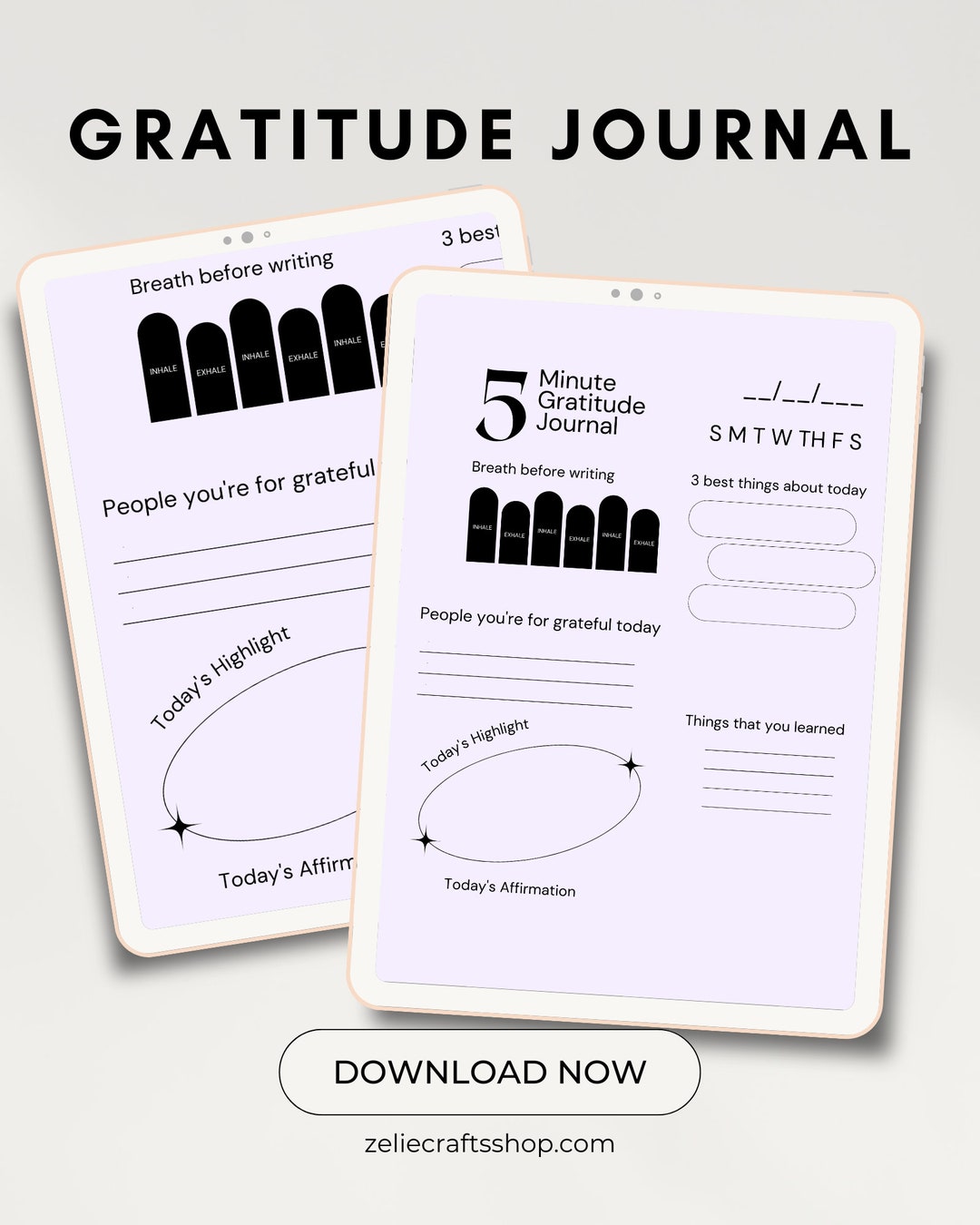5 Minute Printable Gratitude Journal - Digital Download - Etsy