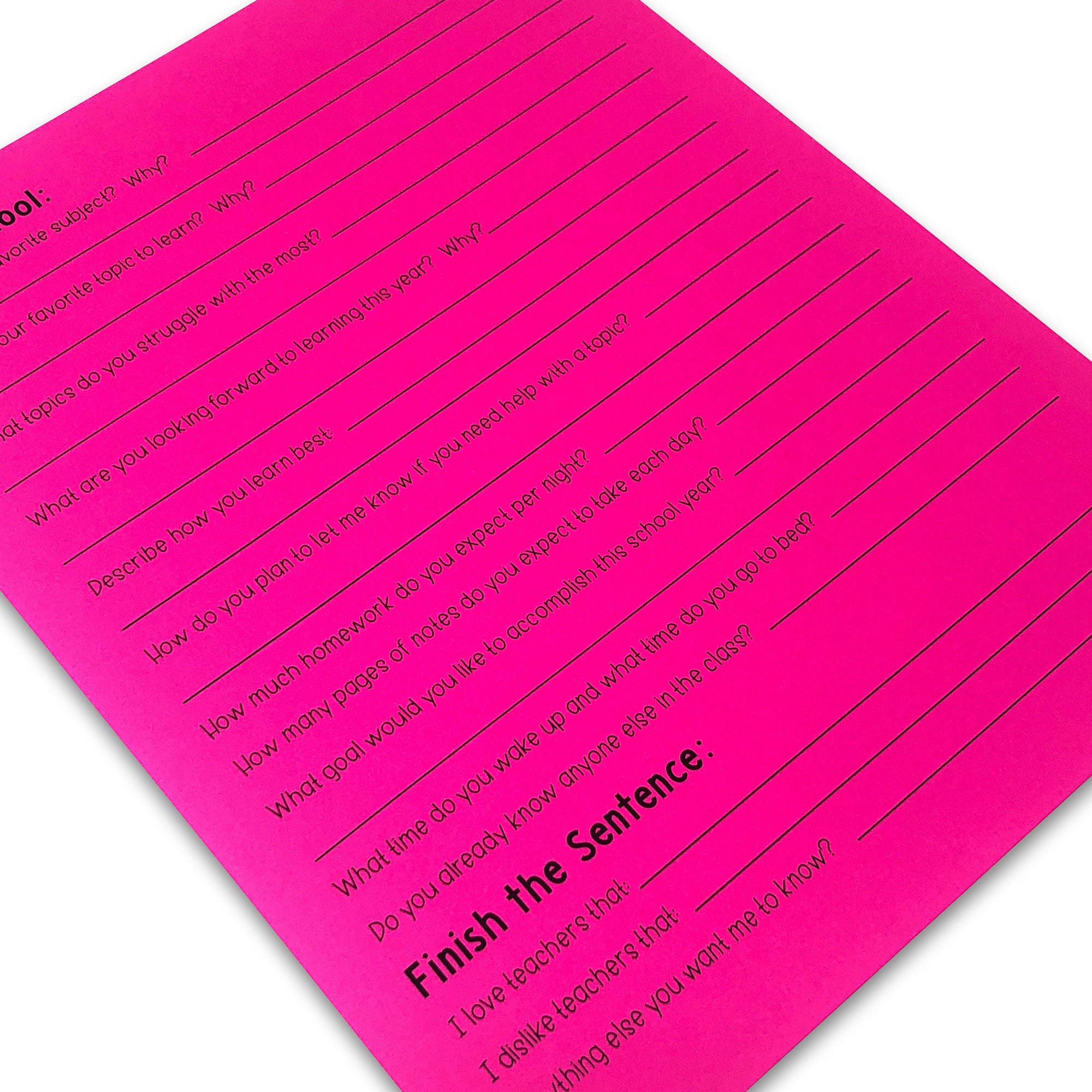 All About Me Questions for the First Day of School Student Survey for ...