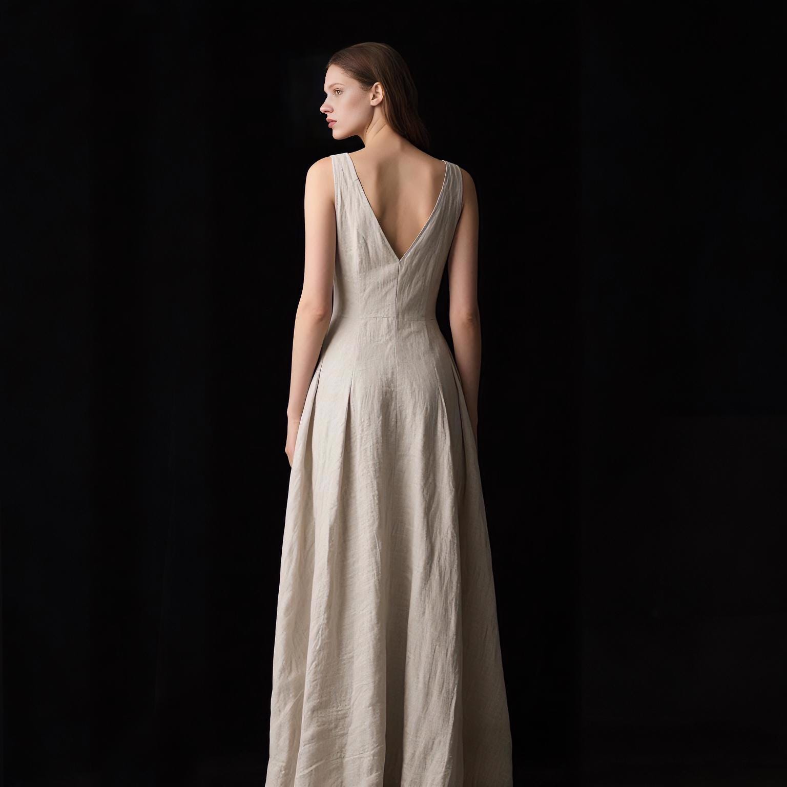 Sleeveless Linen Maxi Dress With V-back A-line Summer Dress Minimalist ...