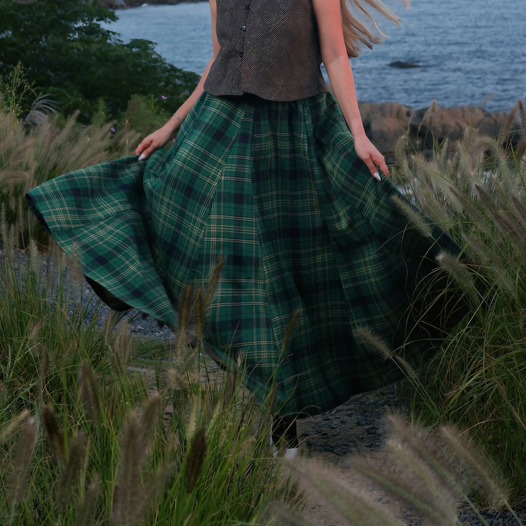 Tartan Long Wool Skirt Women, Wool Maxi Skirt, Plaid Wool Skirt, Swing Wool Skirt, Wool Circle ...