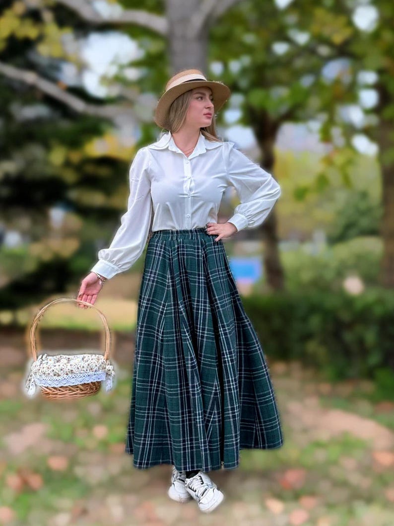 Tartan Plaid Wool Skirt Vintage Long Wool Skirt Circle Wool Skirt Swing ...