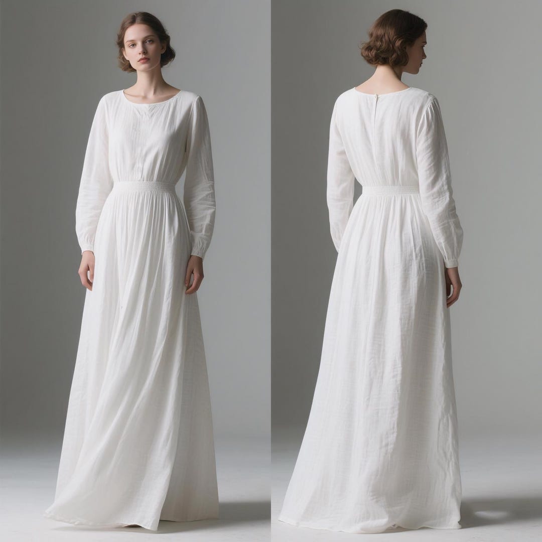 White Linen Maxi Dress Long Sleeve Modest Dress Boho Linen Wedding ...