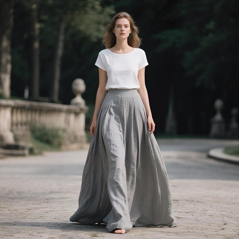Linen Maxi Skirt for Women High Waist Flowy A-line Skirt With Belt Loop ...