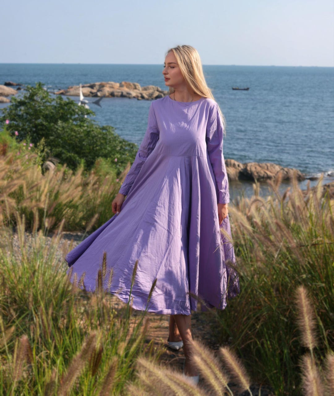 Women Flowy Dress Fashion Casual Dress Fairy Dress 100% Cotton Dress ...