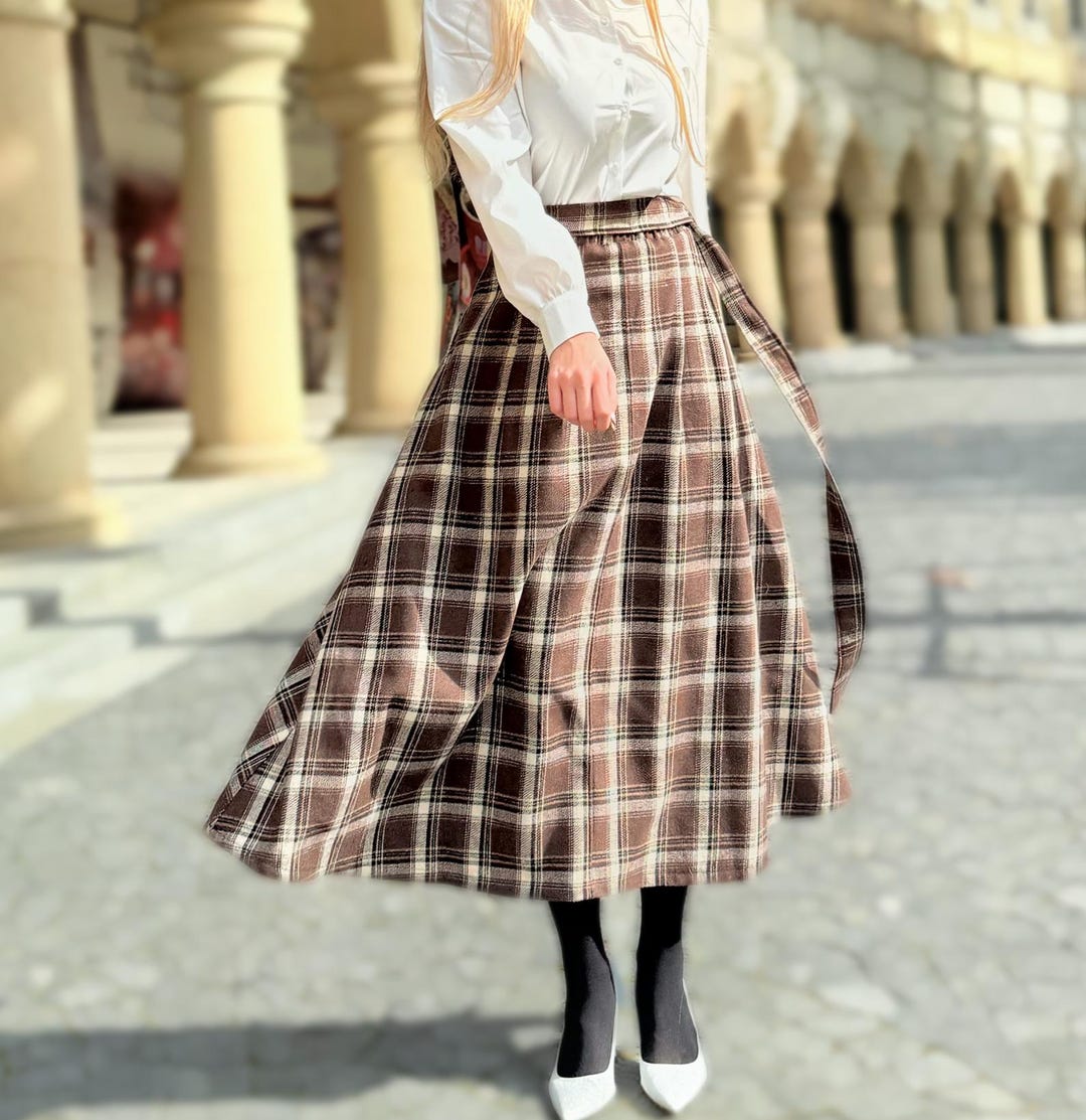 Wool Skirt, Long Wool Plaid Skirt, Tartan Wool Maxi Skirt, Vintage ...