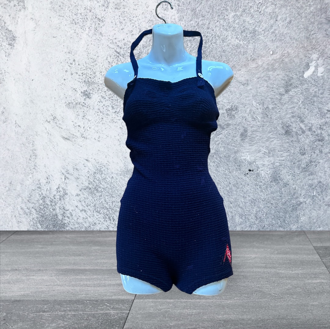 1930s Navy Waffle Weave Wool Swimsuit From Frankfurt - Etsy