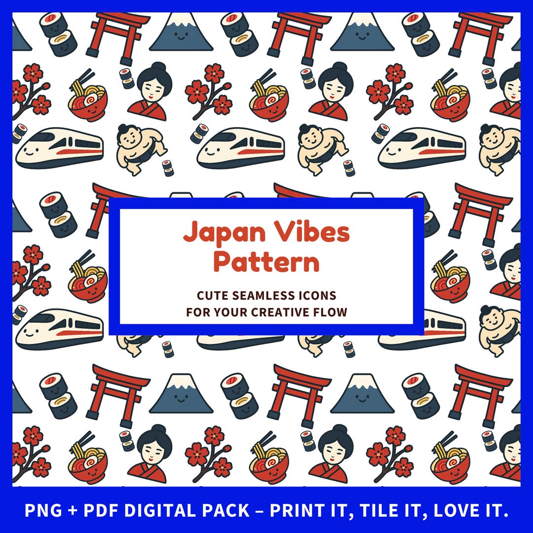 Kawaii Japan Seamless Pattern – Cute Japanese Icon Wrapping Paper ...